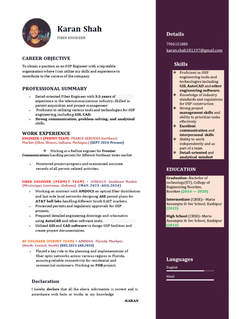 Fiber Engineer Resume for OSP Roles | PDF