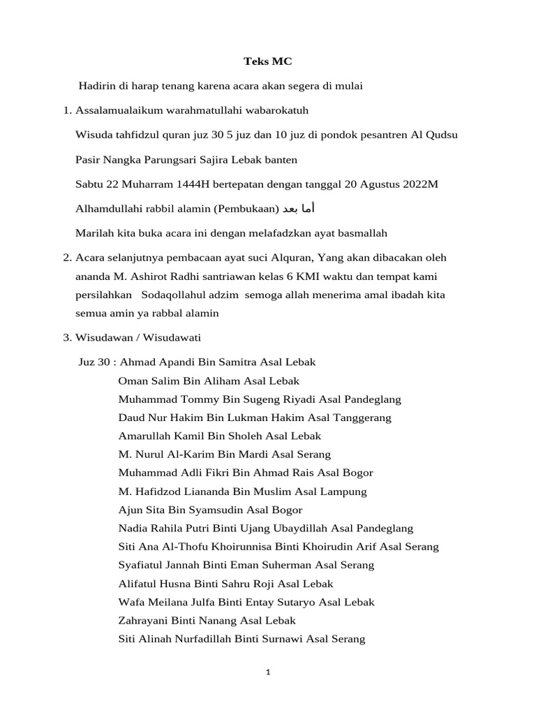 Teks MC Wisuda | PDF