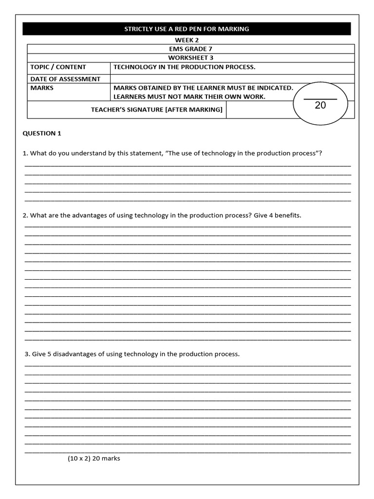 Technology in Production: Grade 7 Worksheet | PDF | Economies