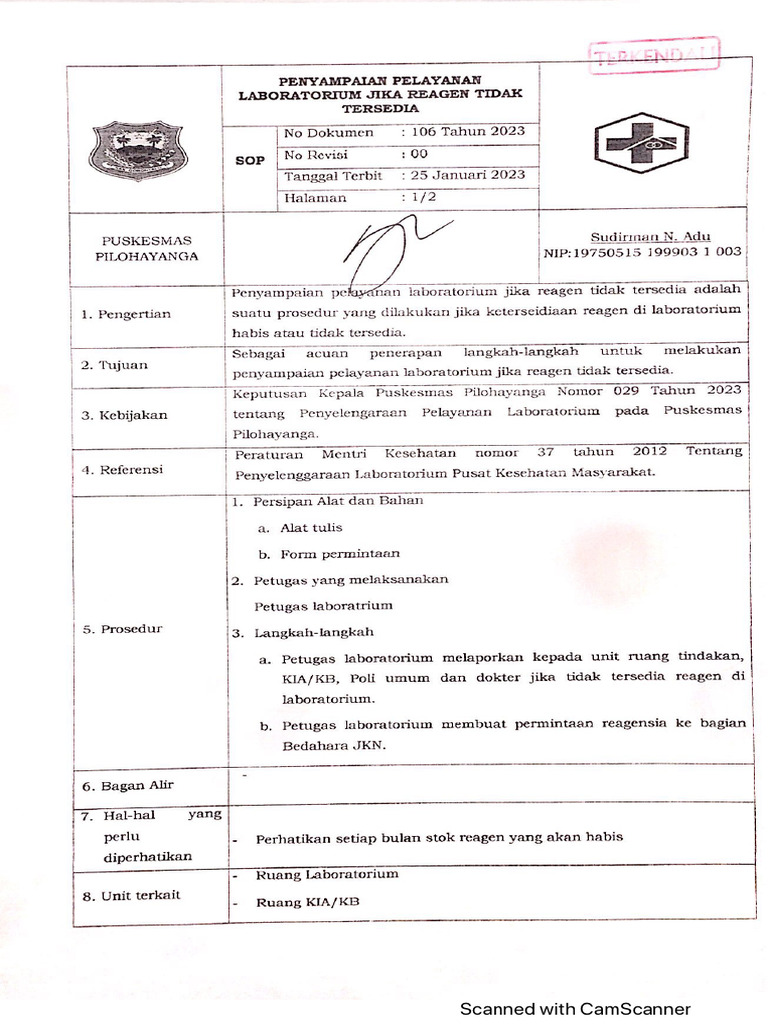 b.4. SOP Penyampaian Reagen Tidak Tersedia | PDF