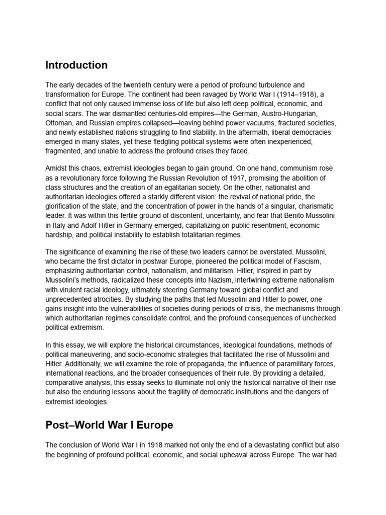 Rise of Mussolini and Hitler: A Study | PDF | Fascism | Benito Mussolini