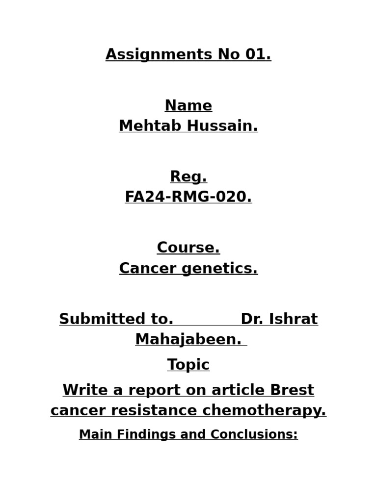 Breast Cancer Chemoresistance Report | PDF
