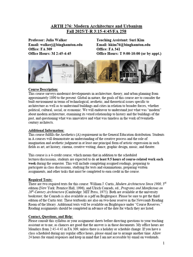 ARTH 276-Modern Architecture Syllabus 2025 | PDF | Academic Dishonesty