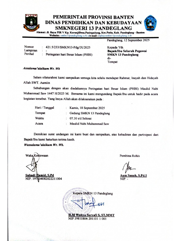 Undangan PHBI Maulid Nabi Muhammad Saw | PDF