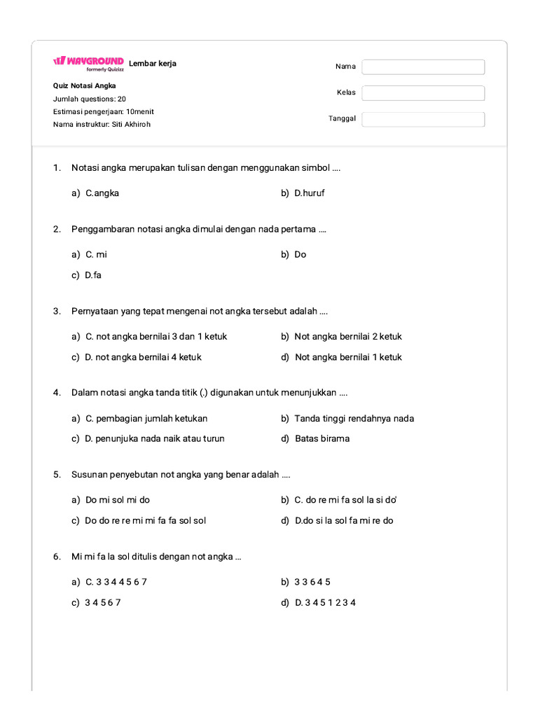 Quiz Notasi Angka _ Wayground | PDF