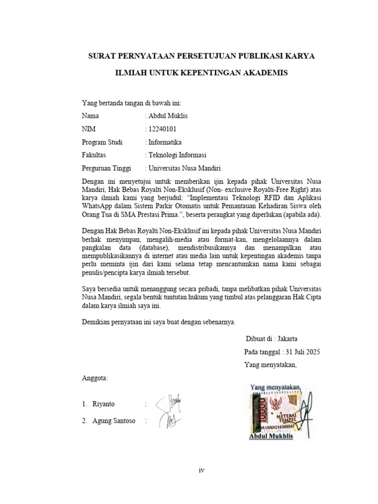 Lembar Pernyataan Persetujuan Publikasi Karya Ilmiah | PDF