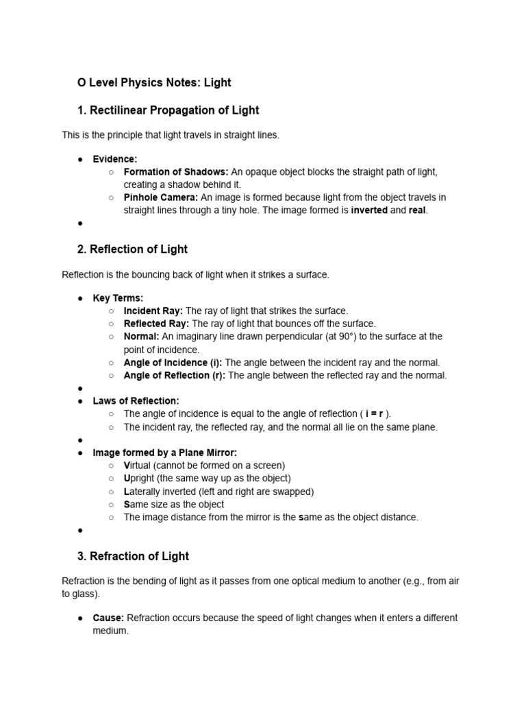 O Level Physics: Light Concepts Explained | PDF | Electromagnetic ...