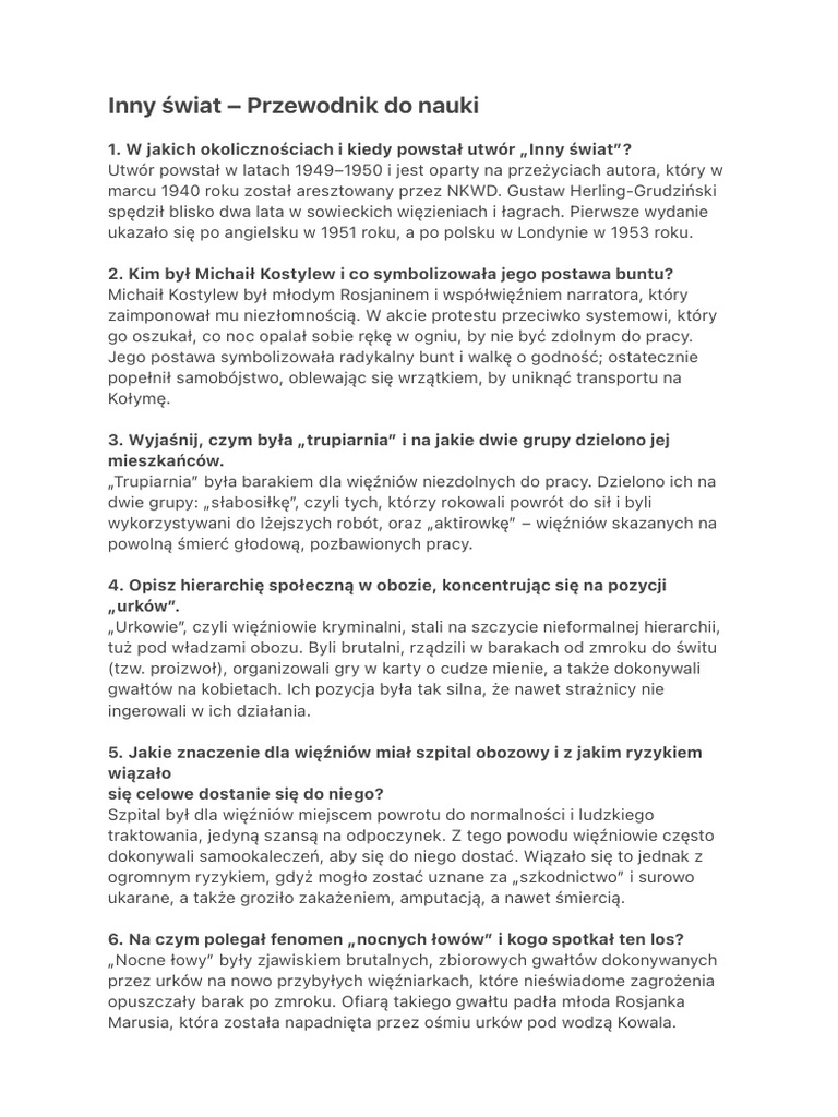 Inny Świat - Notatka | PDF