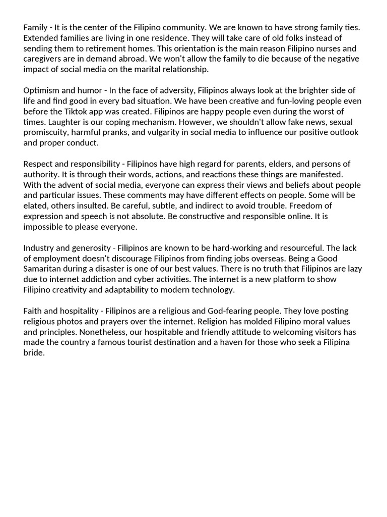 Filipino Traits and Values-4 | PDF | Social Psychology | Psychology