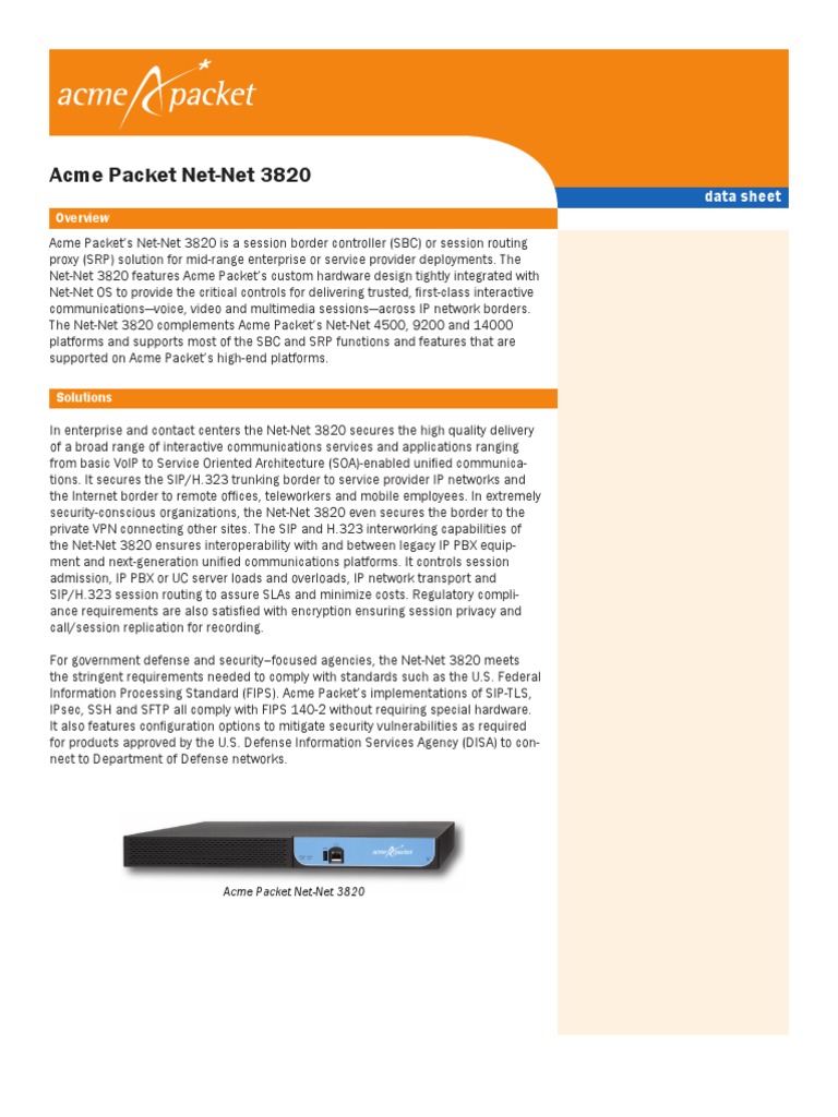 Data Sheet Net-Net 3820 - 110908 | PDF | Session Initiation Protocol ...