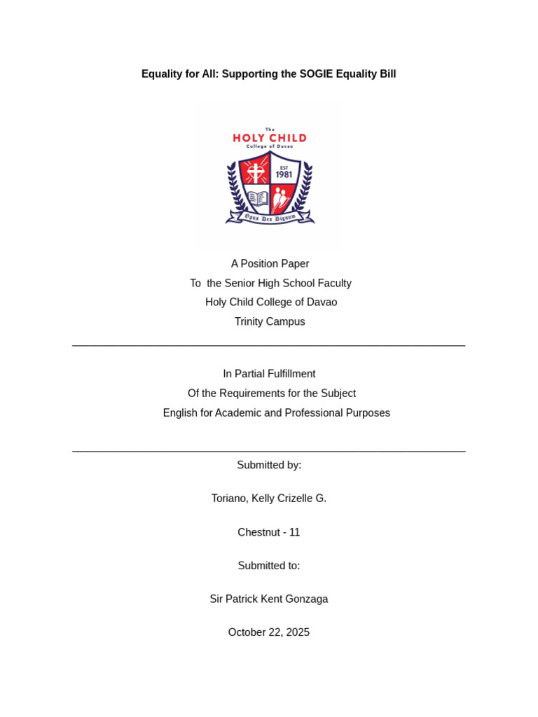 Toriano Chestnut Position Paper Eto | PDF | Social Equality ...