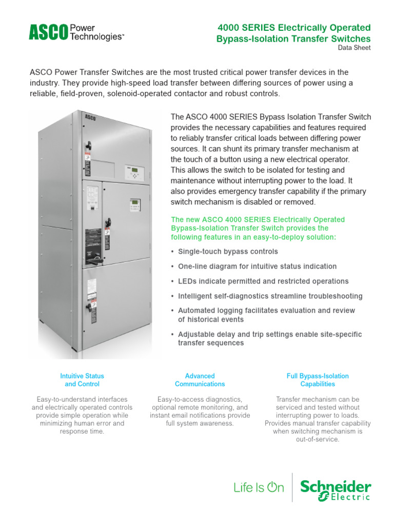 ASCO 4000 Series Transfer Switch Overview | PDF | Switch | Manufactured ...