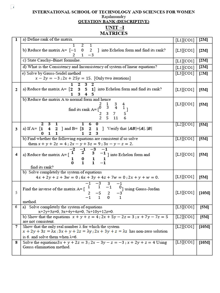R23 Linear Algebra & Calculus Q.B Updated | PDF | Eigenvalues And ...