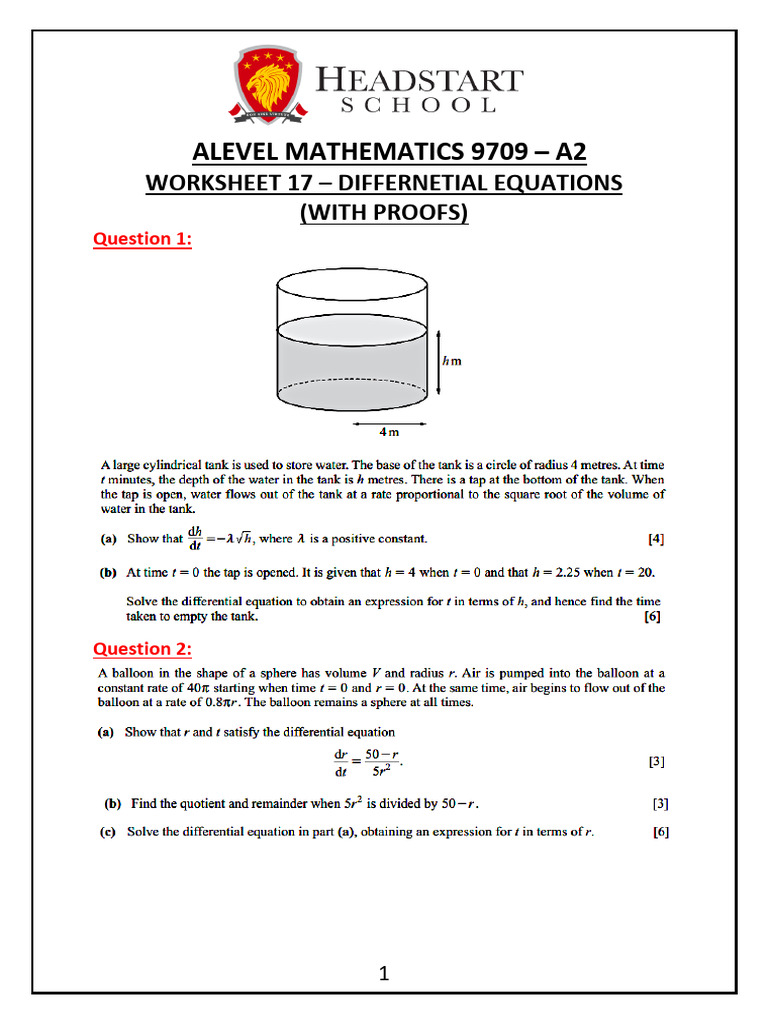 Worksheet 17 - Differential Equations With Proofs | PDF