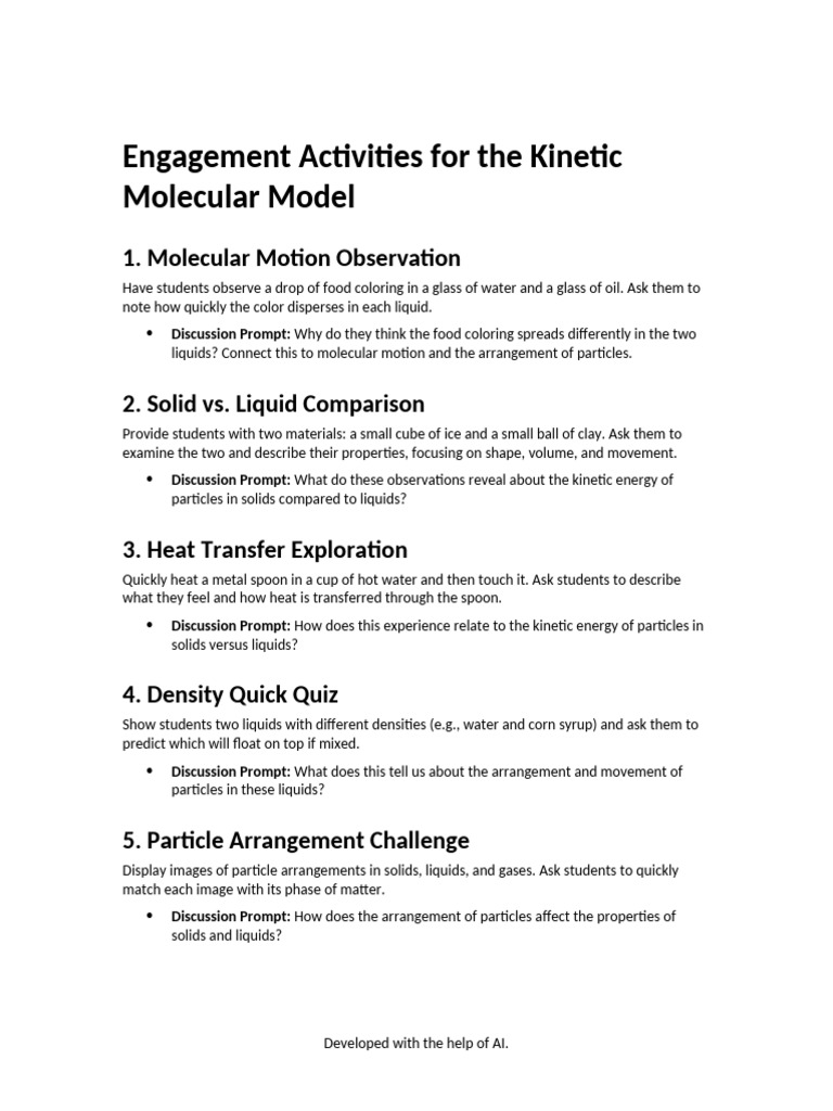 Kinetic Molecular Model Engagement Activities | PDF | Liquids | Solid