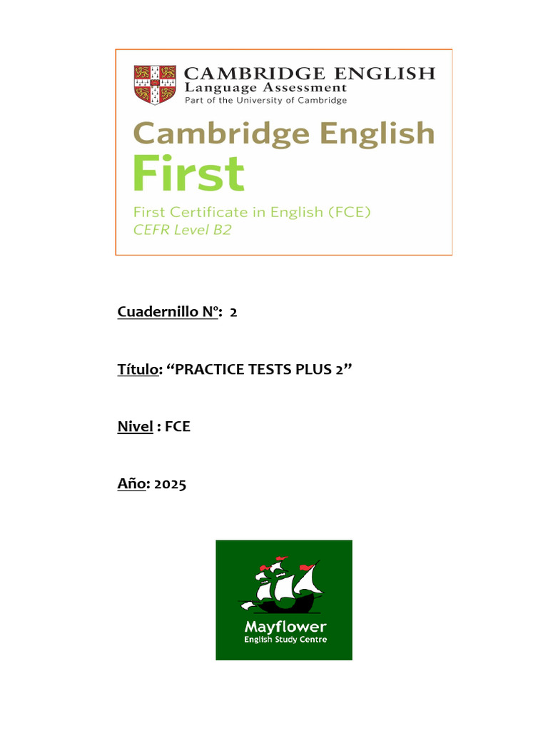 Cuadernillo FCE: Practice Tests Plus 2 | PDF