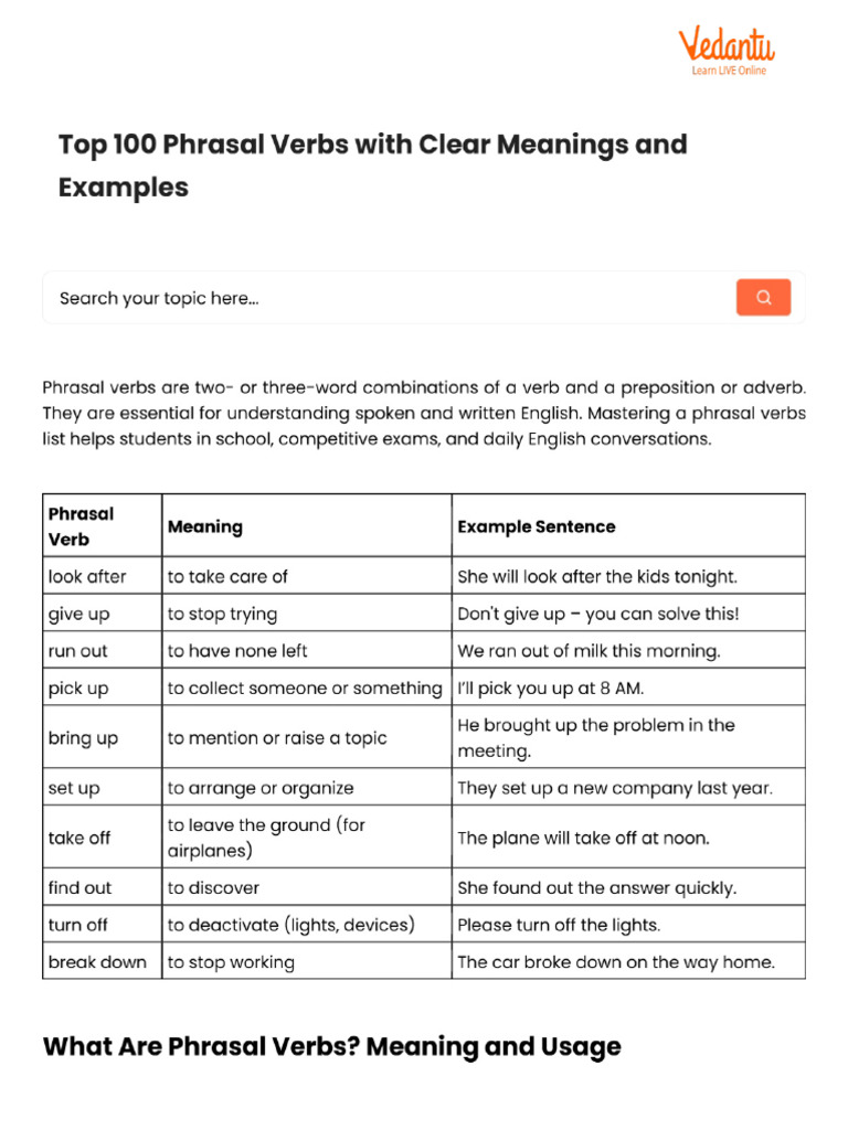 Top 100 Phrasal Verbs With Clear Meanings and Examples | PDF