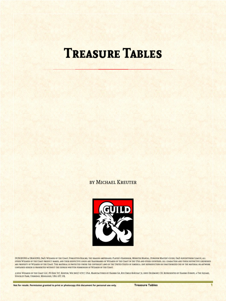 Mike S Table of Tables | PDF | Wizards Of The Coast | Dungeons & Dragons
