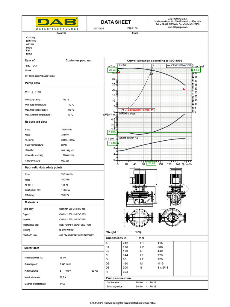 DAB CP-G 80-4000 Pump Data Sheet | PDF | Pump | Hydraulics