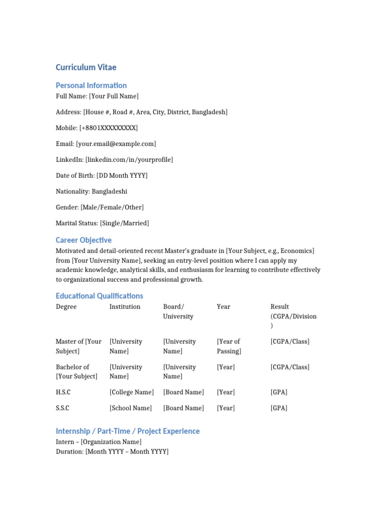 Bangladesh CV Template | PDF