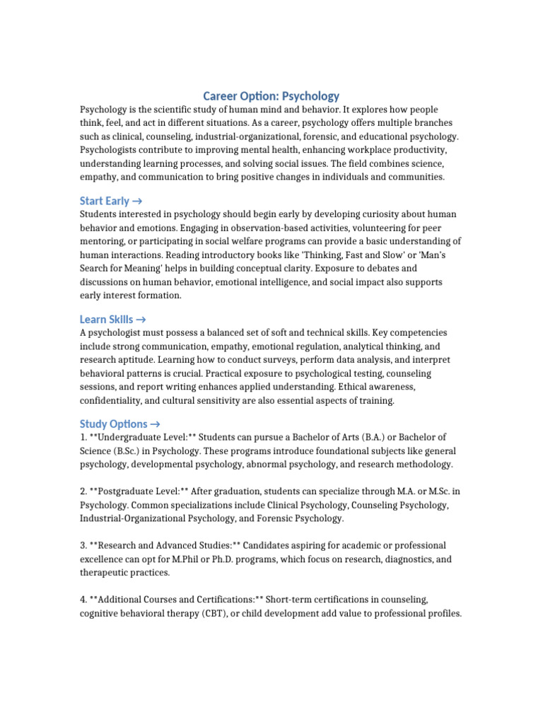 Psychology Career Paths and Skills | PDF | Psychotherapy | Psychology