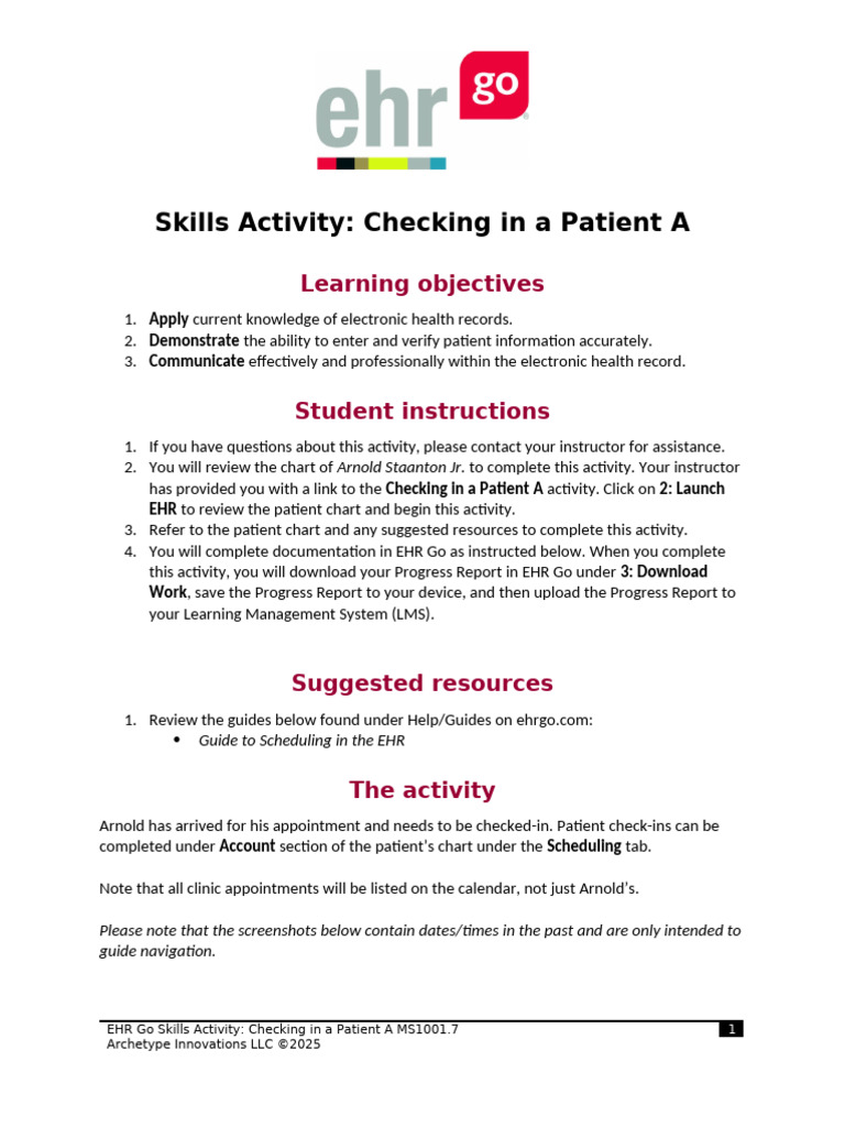 EHR Patient Check-In Skills Activity | PDF | Electronic Health Record ...
