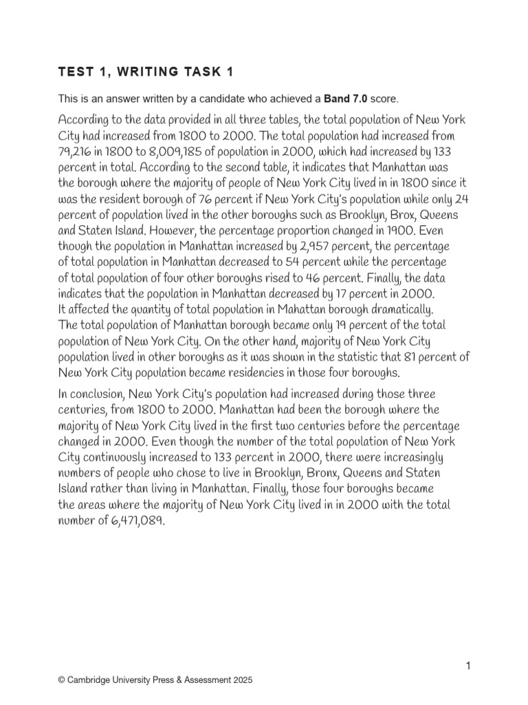IELTS 20 Academic Test 1 task 1 band 7.0 | PDF | New York City