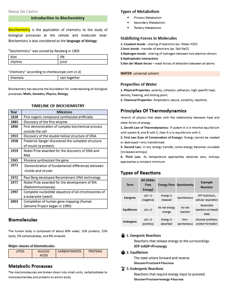 BIOCHEM - Intro To Biochem | PDF | Biochemistry | Chemistry