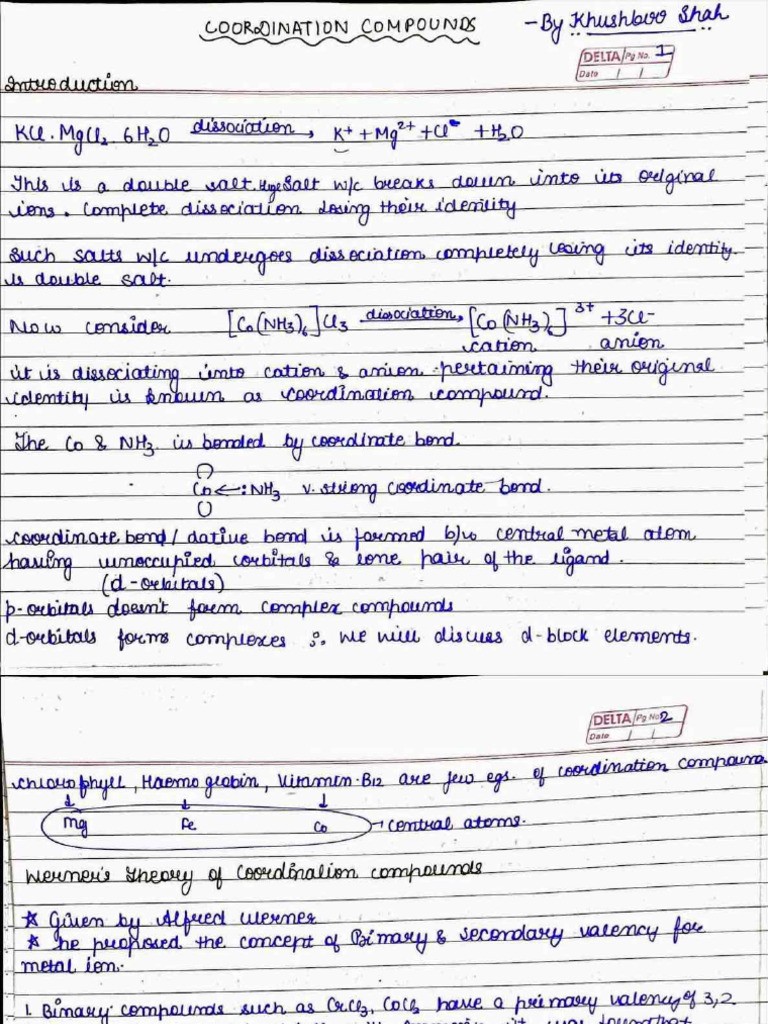 Coordination Compounds Notes | PDF