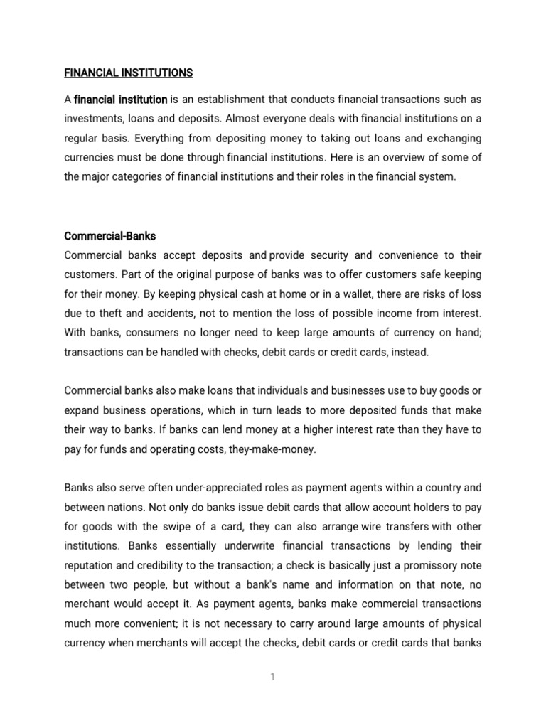 Overview of Financial Institutions | PDF