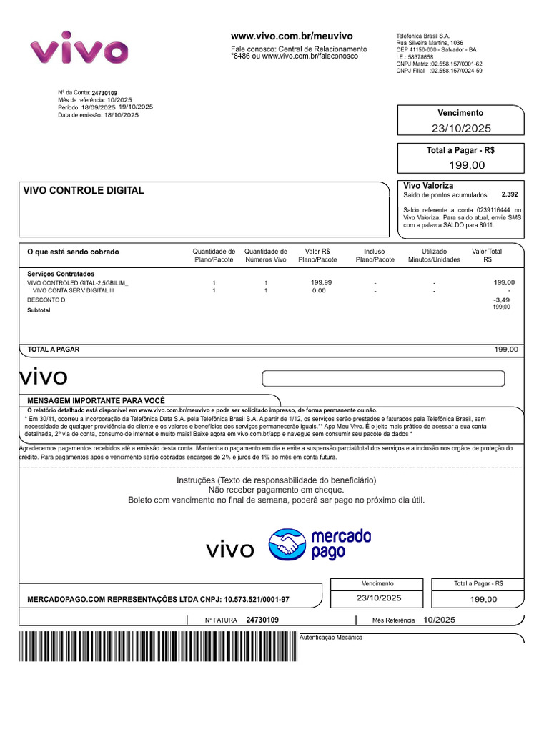Fatura Vivo | PDF
