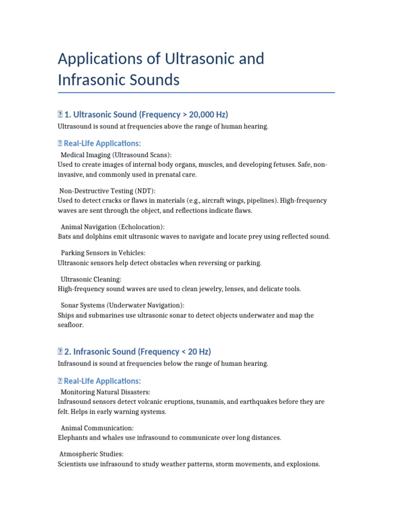Ultrasonic and Infrasonic Sound Applications | PDF