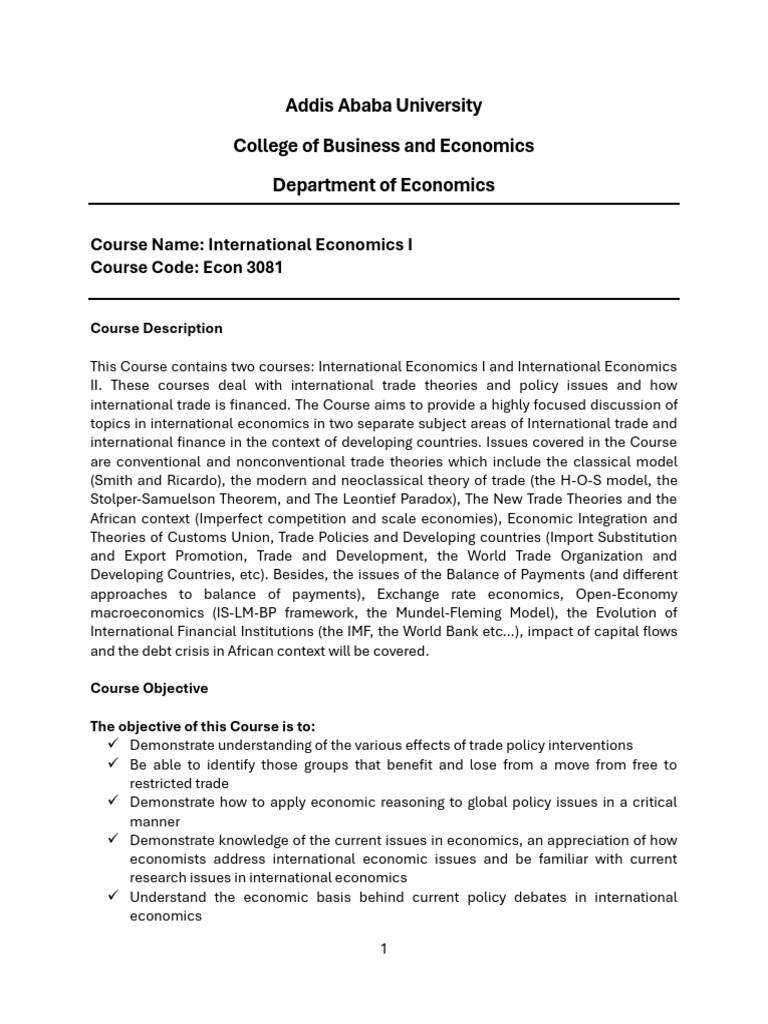 International Economics Course Overview | PDF | Economics ...
