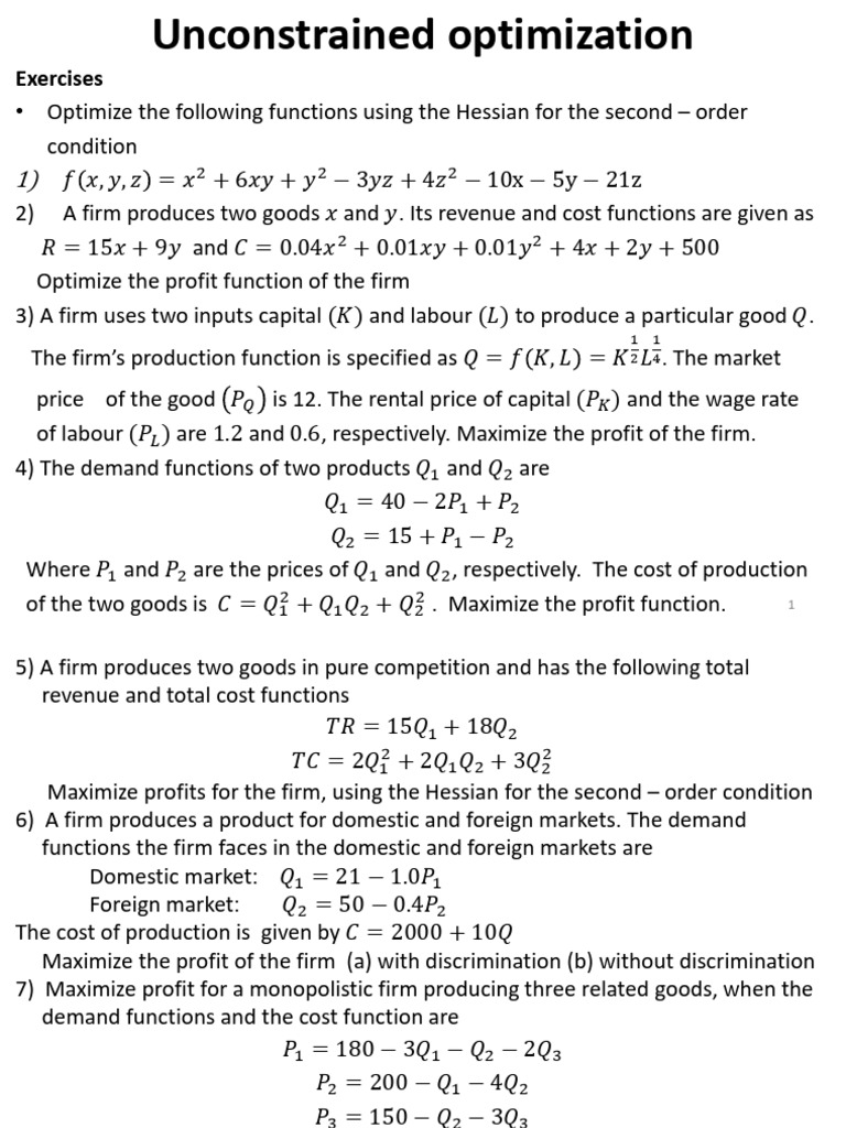 Unconstrained Optimization Exercises | PDF