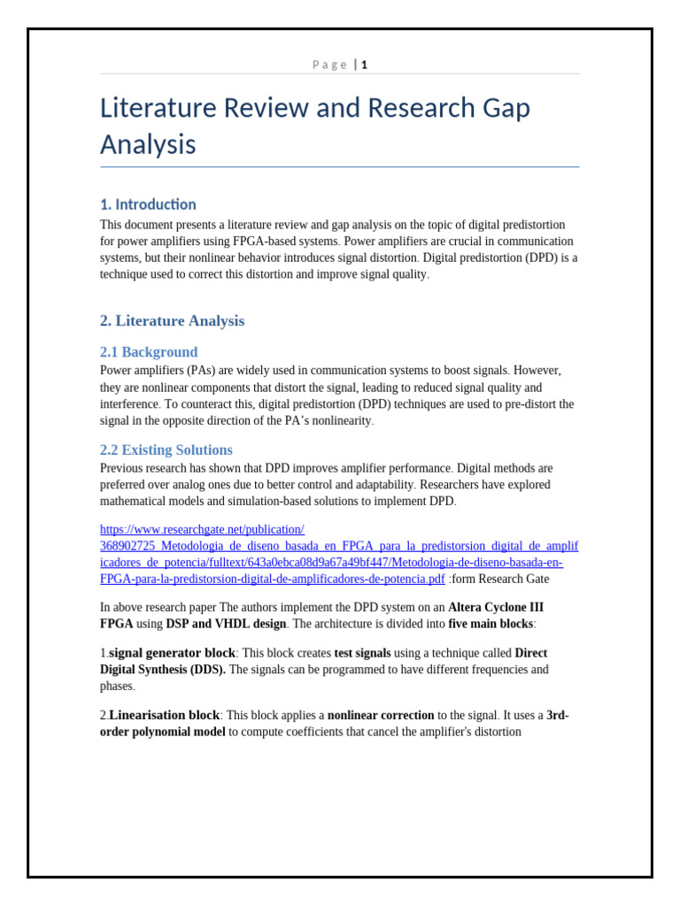 Literature and Gap Analysis DPD FPGA | PDF | Amplifier | Distortion