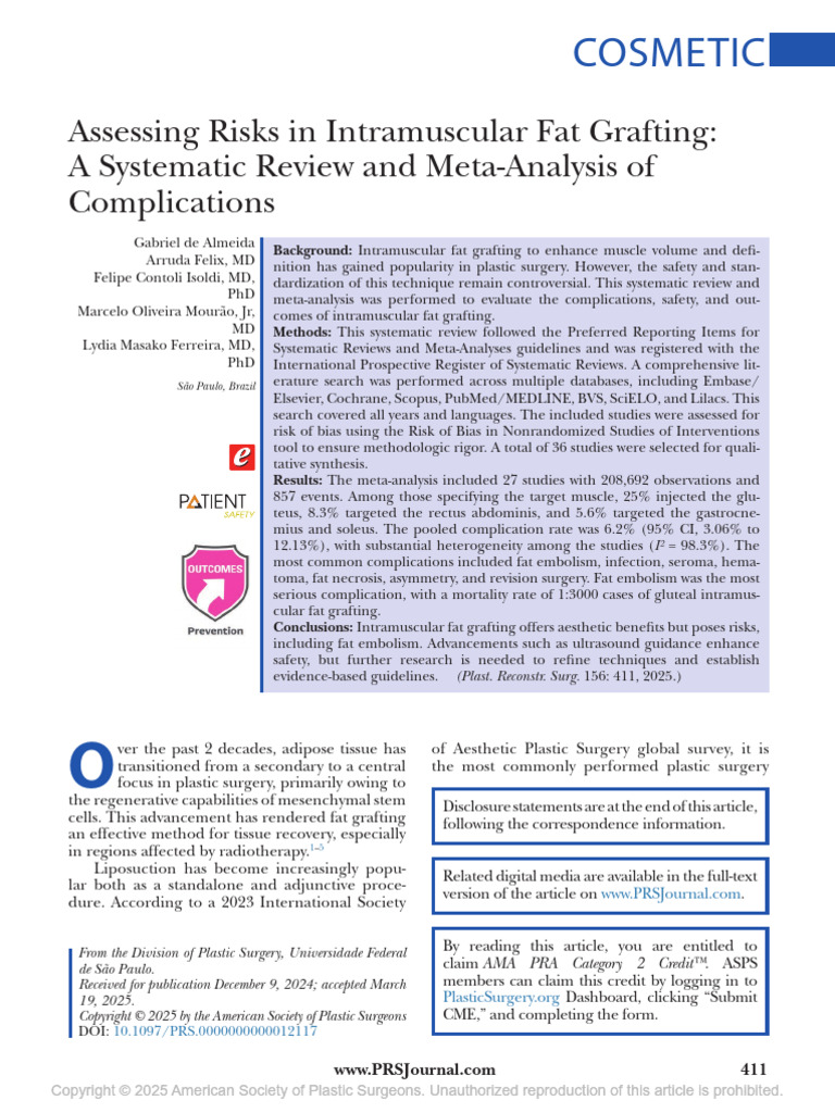 Risks and Outcomes of Intramuscular Fat Grafting | PDF | Systematic ...