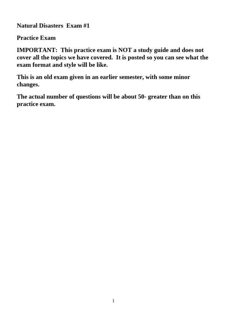 Natural Disasters Practice Exam #1 | PDF | Earthquakes | Rock (Geology)