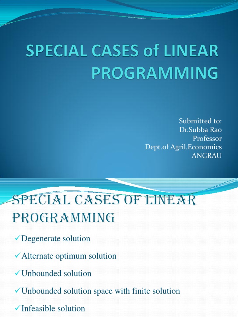 Special Cases Linear Programming | Download Free PDF | Mathematical Optimization | Linear ...