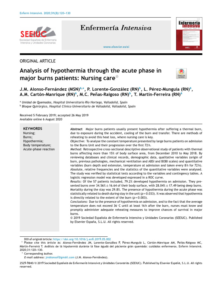 Analysis of Hypothermia Through The Acute Phase in Major Burns Patients ...