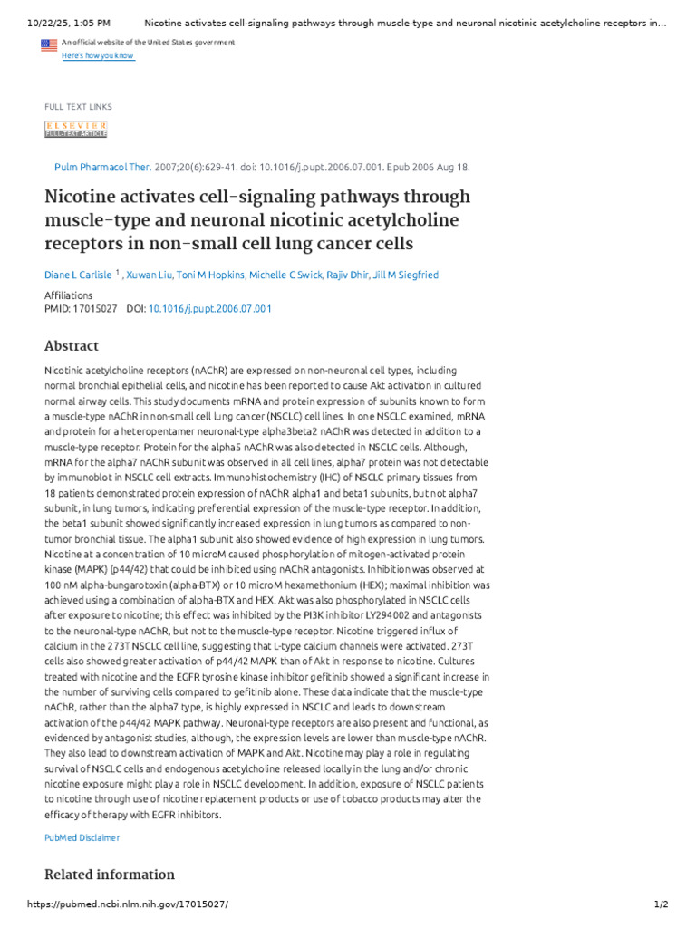 Nicotine Activates Cell-Signaling Pathways Through Muscle-Type and ...