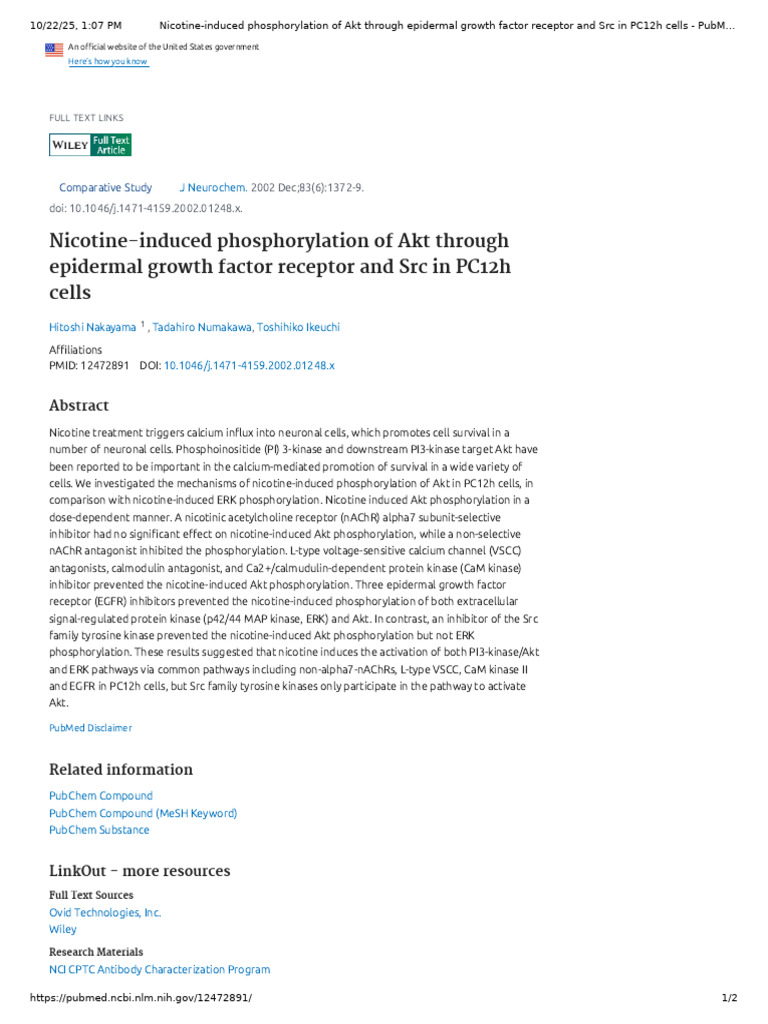 Nicotine-Induced Phosphorylation of Akt Through Epidermal Growth Factor ...