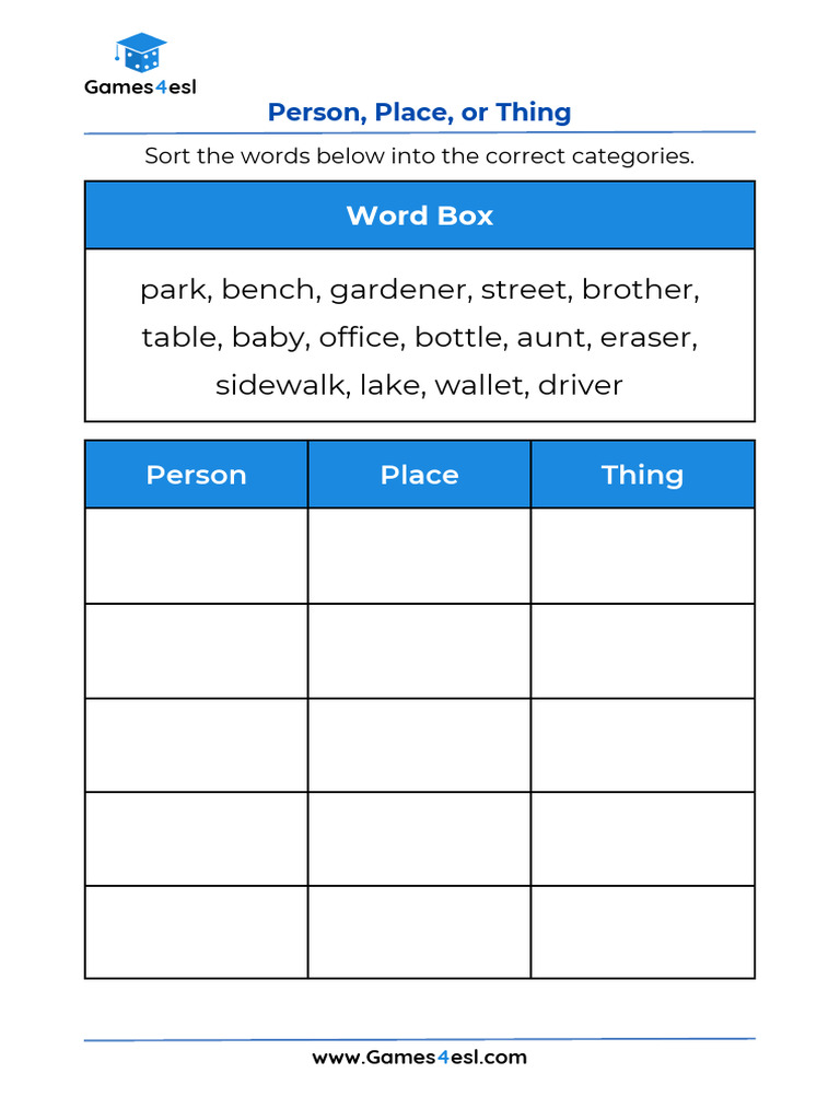 Abby Elaine Person Place or Thing Worksheet 2 | PDF