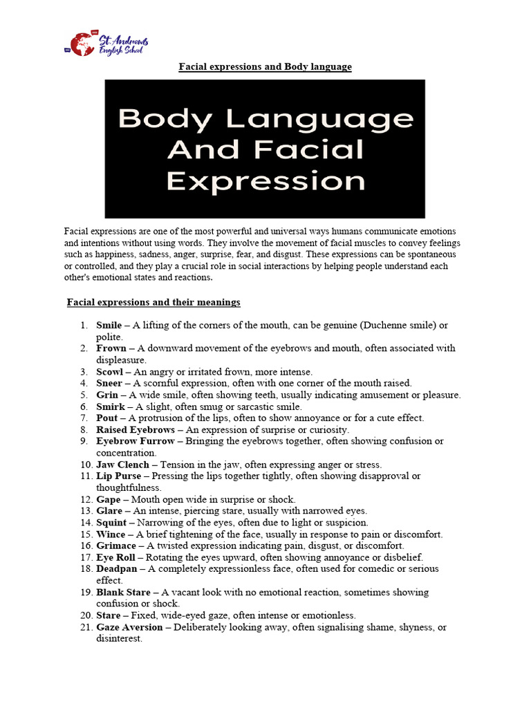 Facial Expressions and Body Language | PDF | Body Language | Facial ...
