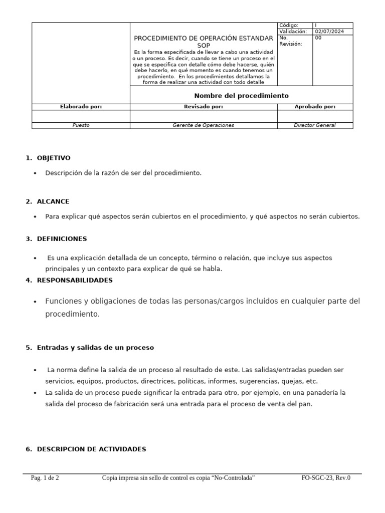Procedimiento Operativo Estandarizado | PDF