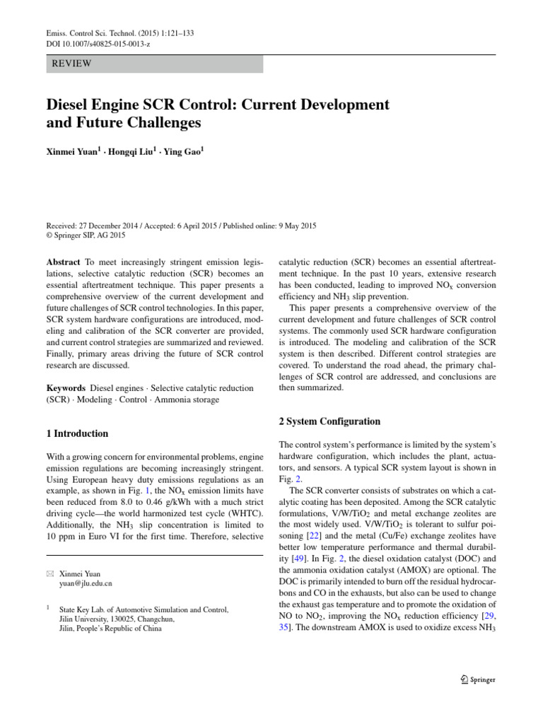Diesel Engine SCR Control Current Development and Future Challenges ...