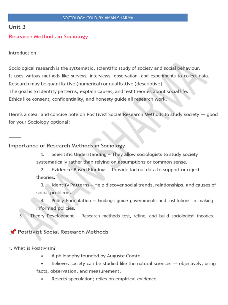 Research Methods in Sociology Explained | PDF | Methodology | Sociology