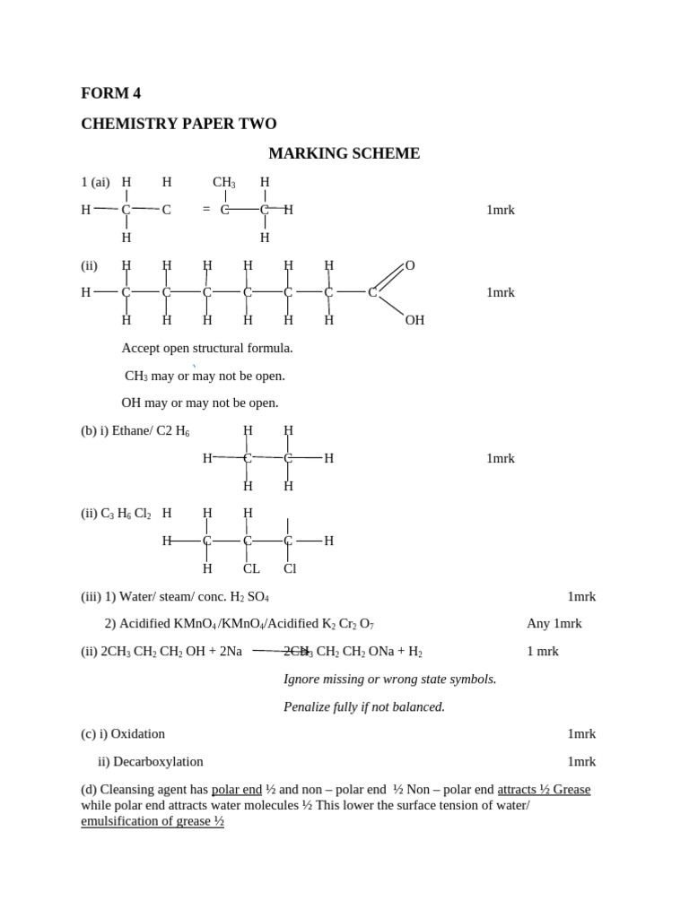 Chemistry Paper 2 Marking Scheme | PDF | Ion | Molecules