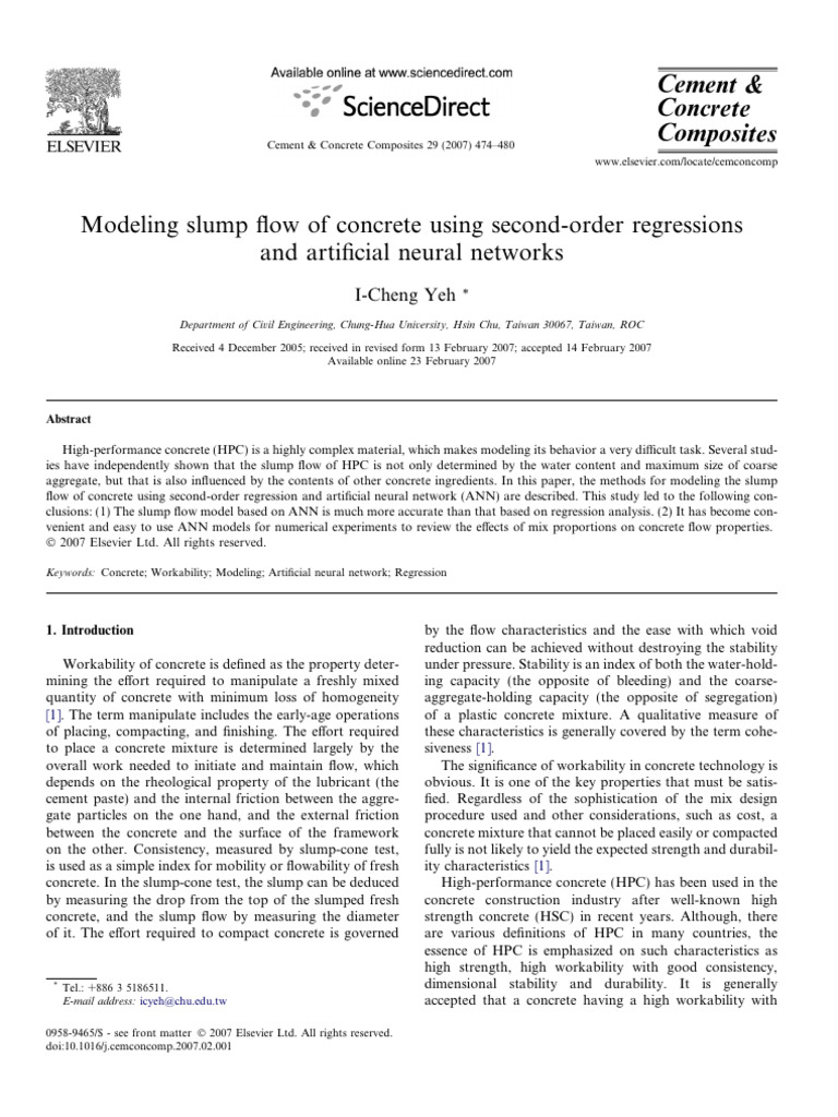 ChengYeh2007 - Modeling Slump Flow With NN | PDF | Concrete | Cement