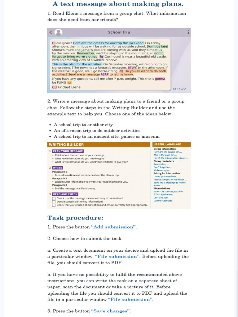 Англійська мова 7 Завдання 26. Text message about making plans | PDF