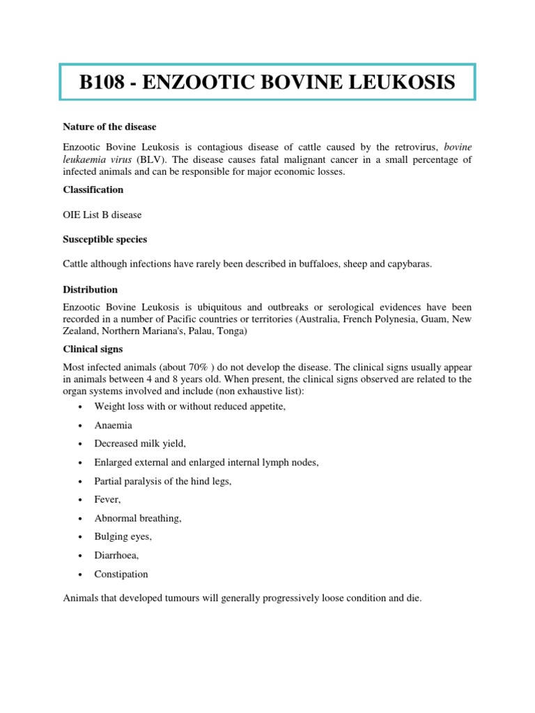 Enzootic Bovine Leukosis Disease Causes & Signs | PDF | Infection ...